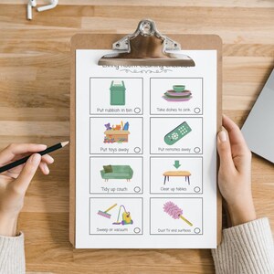 Living Room Picture Chore Chart for Kids Printable PDF | Cleaning ...