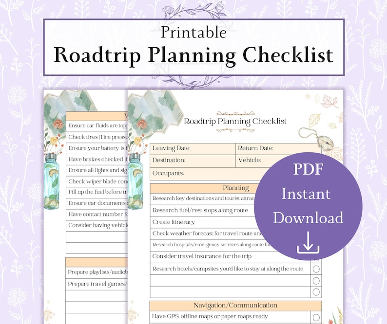 Roadtrip Planning Checklist Printable PDF | Travel Itinerary Roadtrip ...