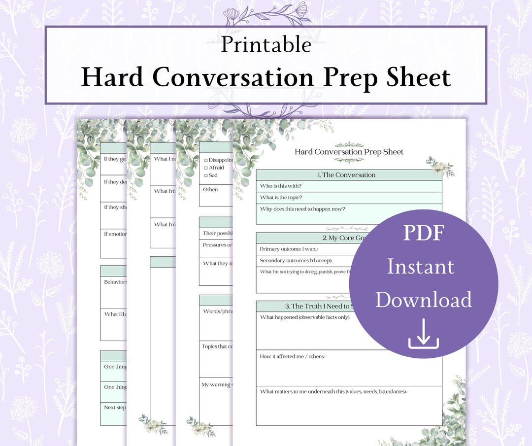Hard Conversation Preparation Sheet Printable PDF, Difficult ...