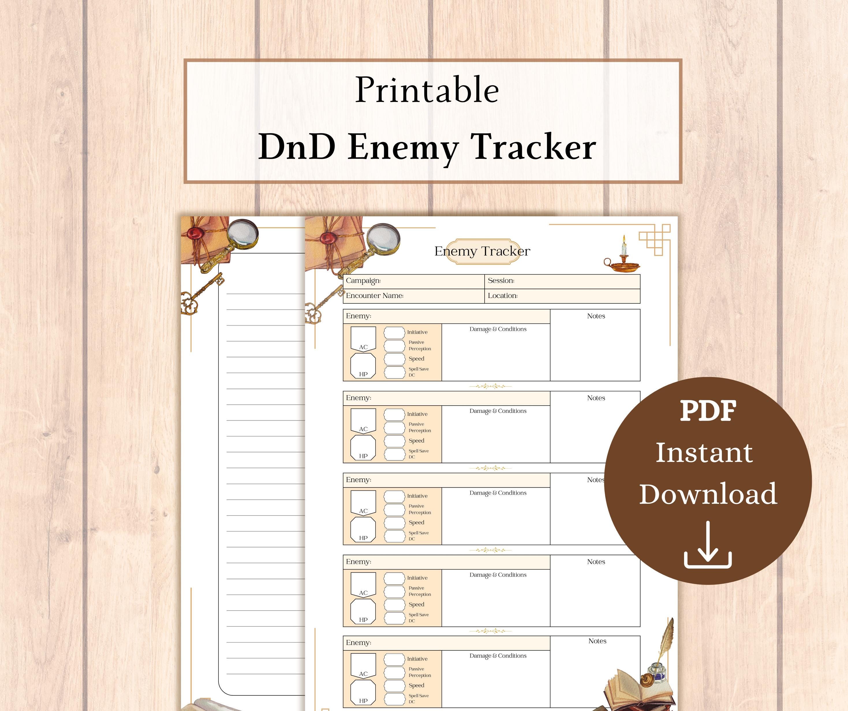 Dnd Enemy Tracker Printable PDF | Encounter Tracker | Dnd DM Toolkit ...
