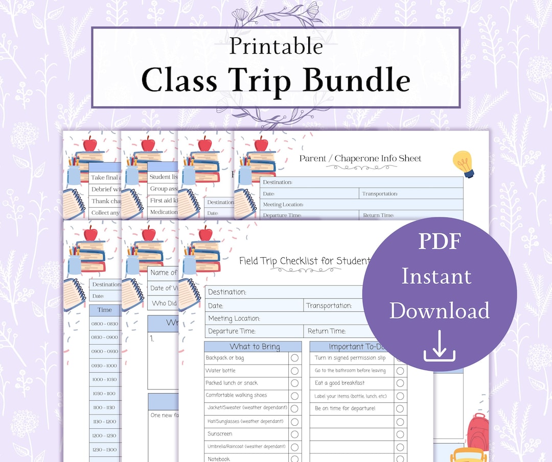 Class Trip Bundle Printable PDF, Field Trip Printable Pack, School Trip ...
