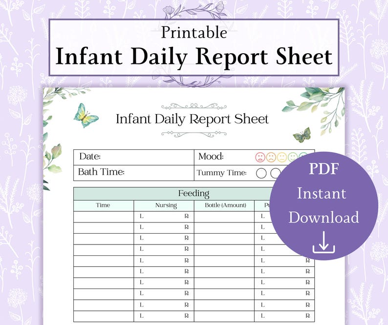 Simple Infant Daily Report Sheet Printable PDF | Infant Daily Log ...