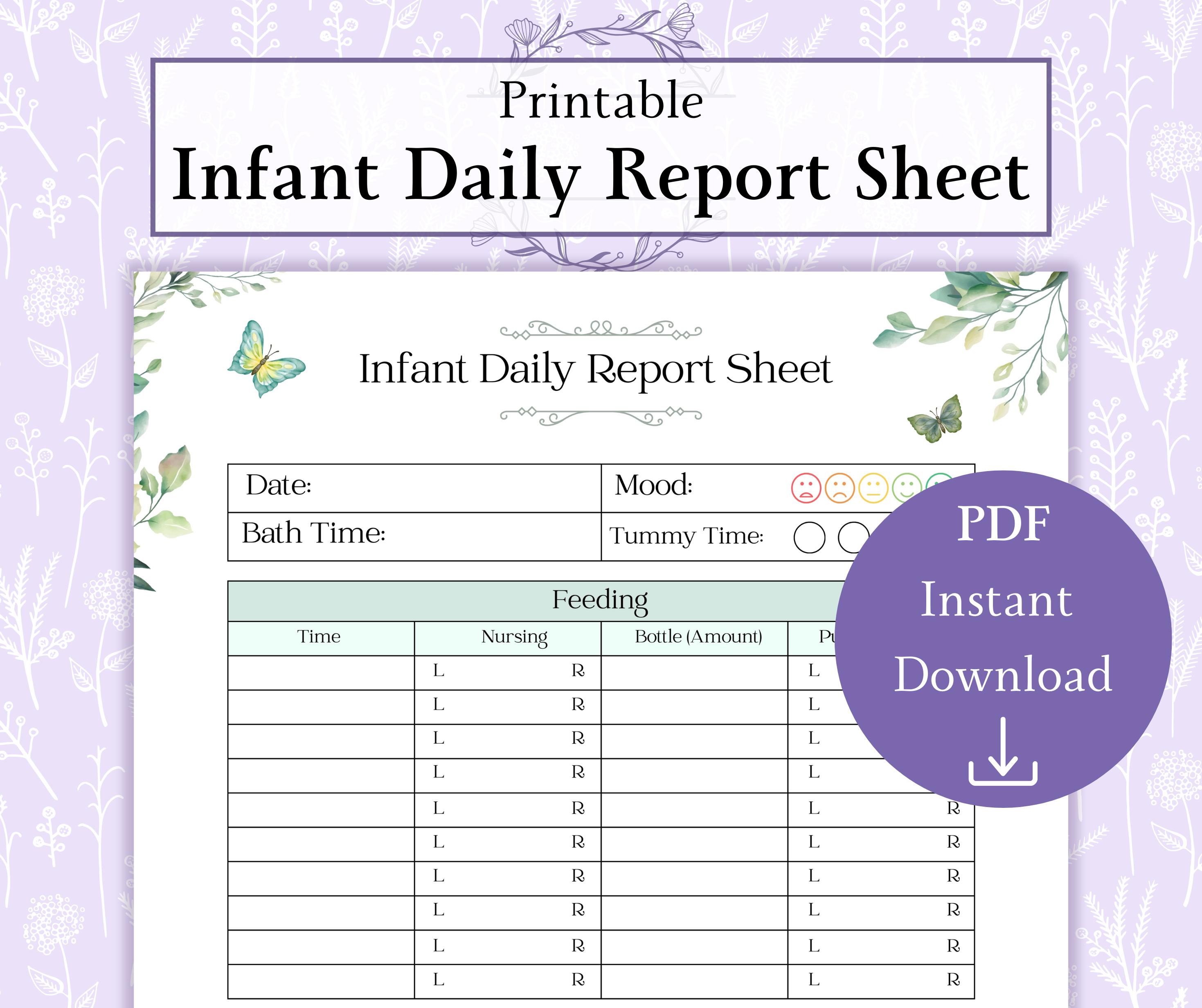 Simple Infant Daily Report Sheet Printable PDF | Infant Daily Log ...