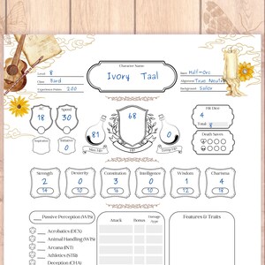 Bard Character Sheet Printable PDF | Bard Themed Dnd Accessories | Dnd ...