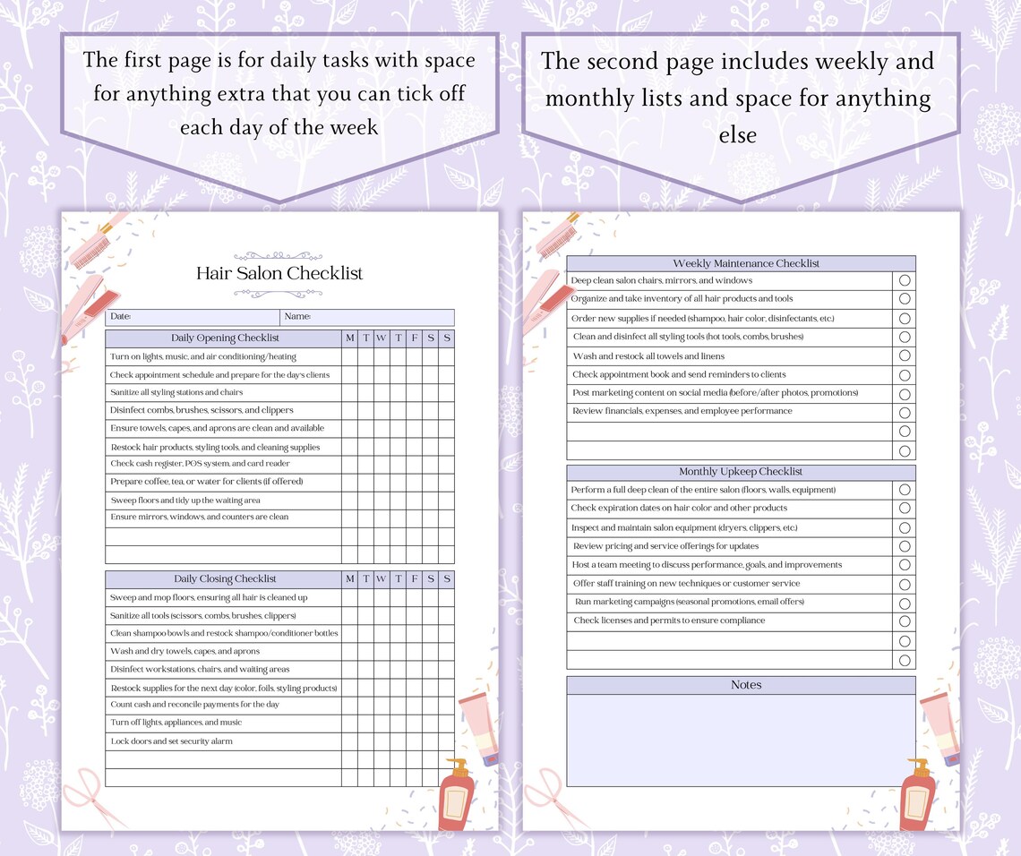 Hair Salon Checklist Printable PDF | Salon Management | Hairdresser ...
