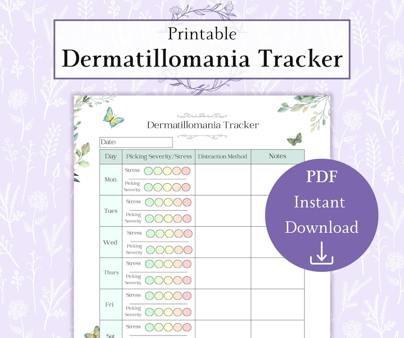 Dermatillomania Tracker Printable PDF | Skin Picking Chart ...