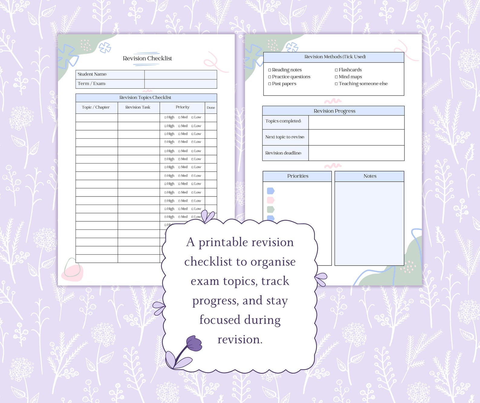Revision Checklist Printable PDF, Exam Revision Tracker, Study ...