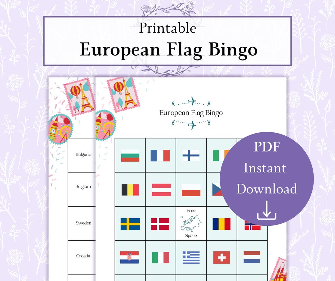 European Flag Bingo Printable PDF, Geography Bingo Game, Country Flags ...
