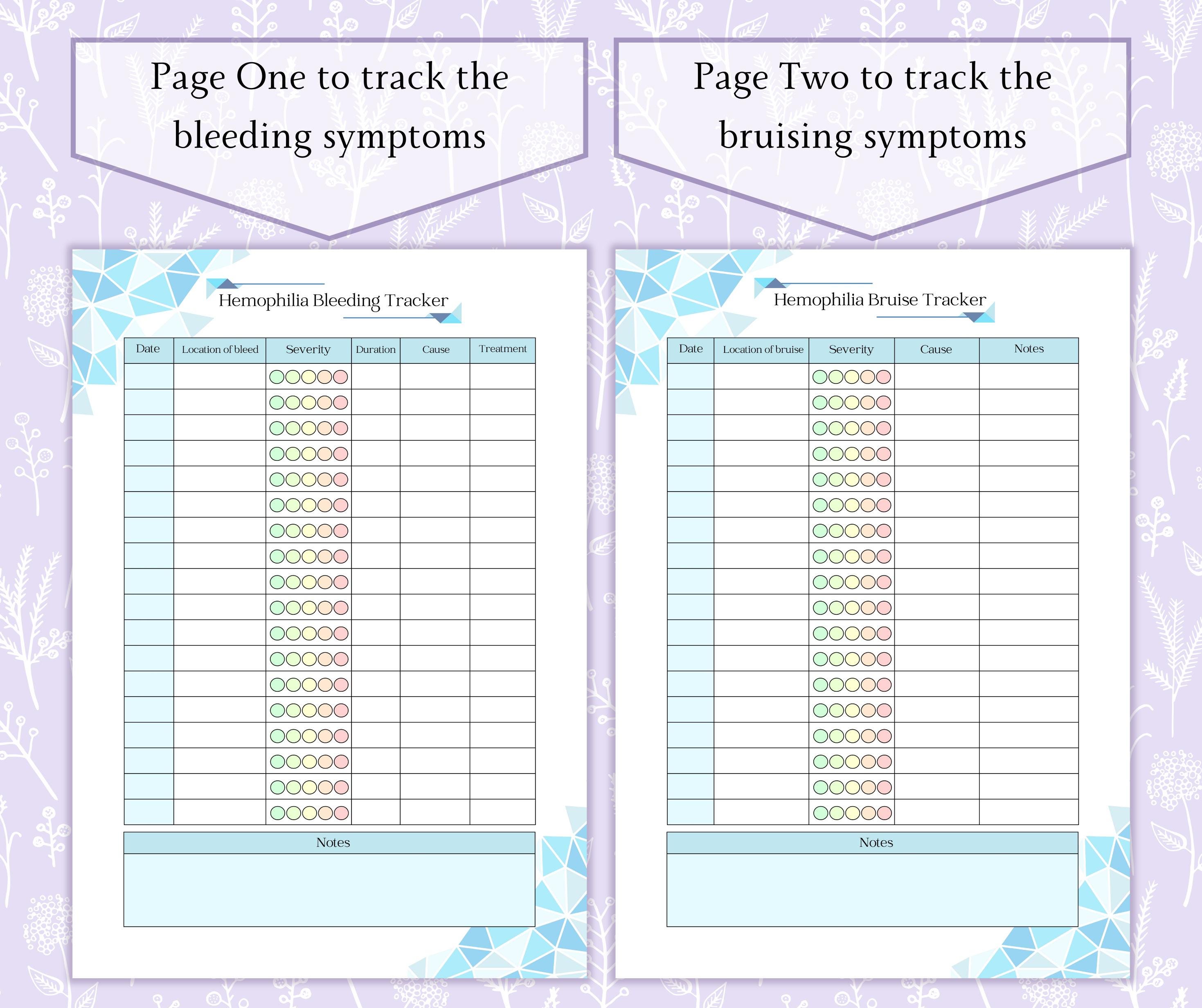 Hemophilia Tracker Printable PDF | Haemophilia Log | Hemophilia Symptom Chart | Medical Tracker ...