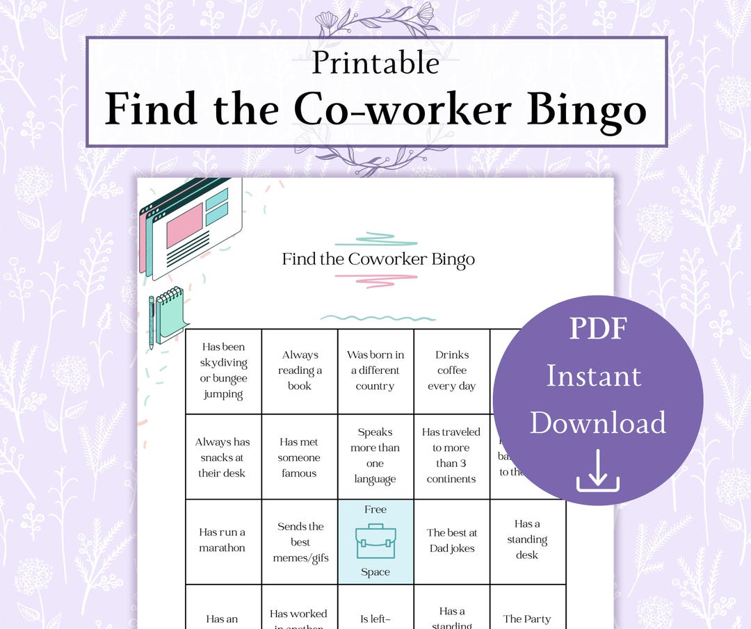 Find a Co Worker Bingo Game Printable PDF | Employee Bingo | Team ...