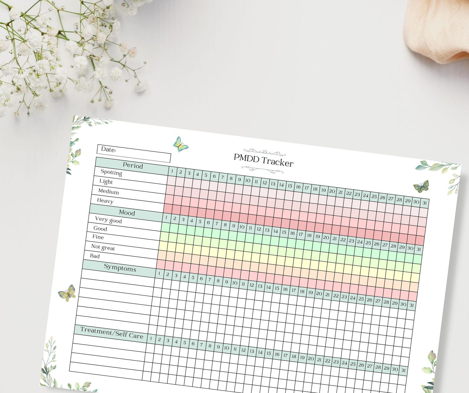 PMDD Tracker Printable PDF | Period Tracker Symptom Journal | Premenstrual Dysphoric Disorder ...