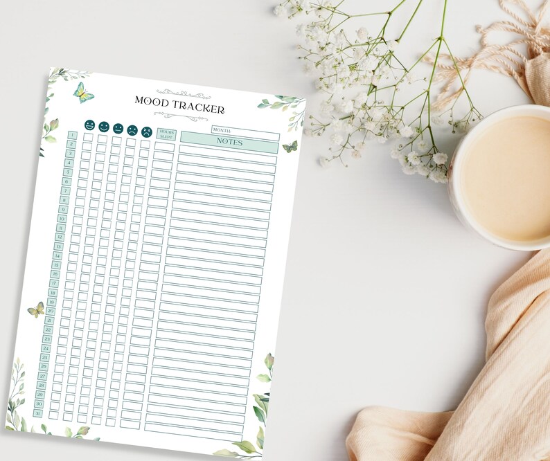Monthly Mood Chart Printable PDF | Mood Tracker | Feelings Tracker ...