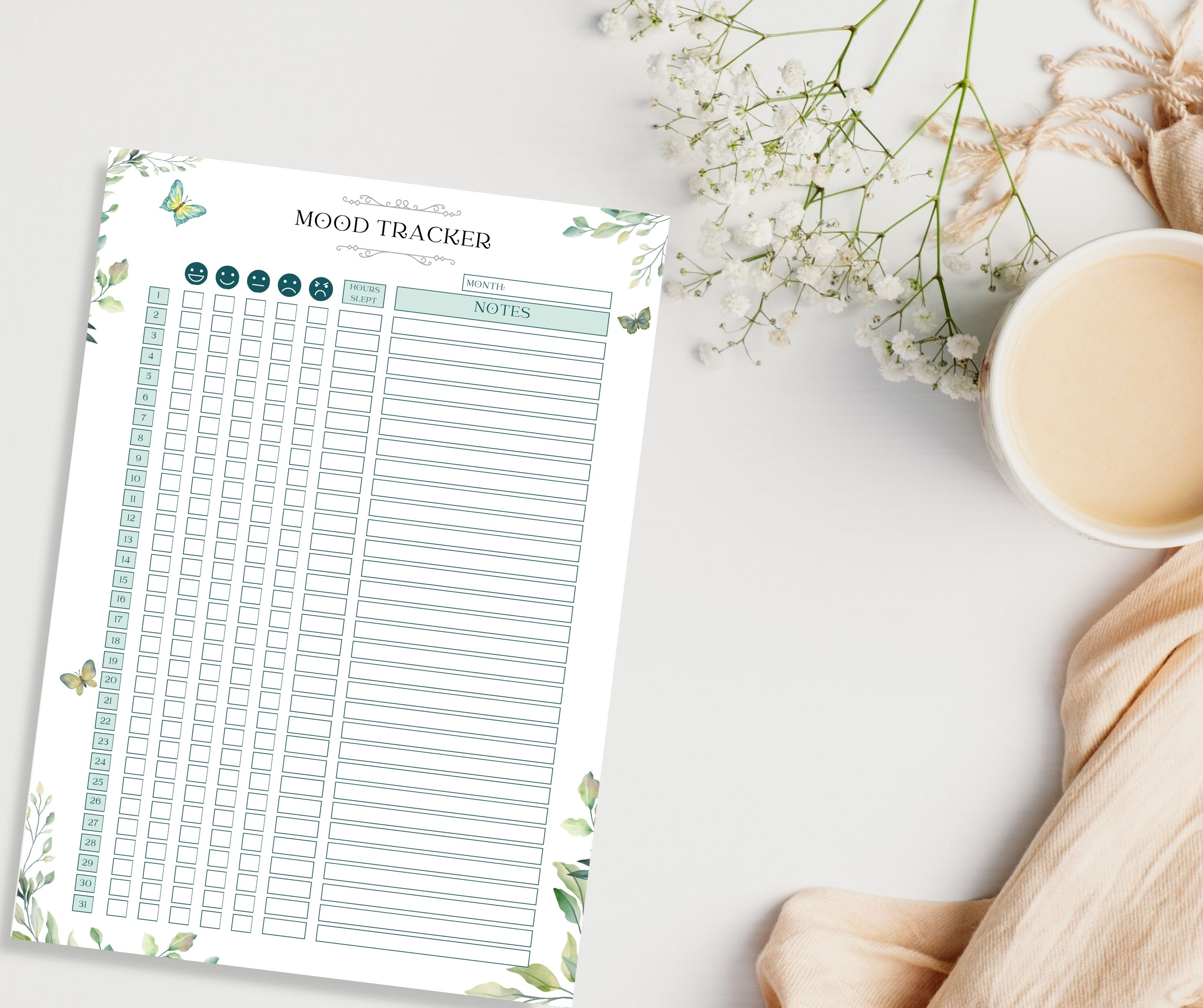 Monthly Mood Chart Printable PDF | Mood Tracker | Feelings Tracker ...