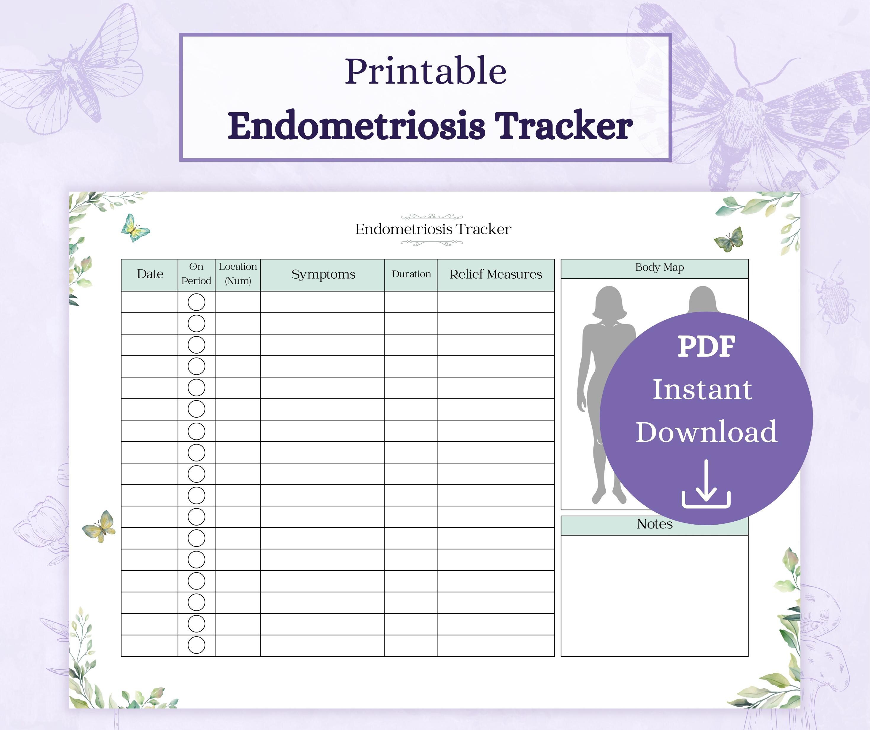 Endometriosis Tracker Printable PDF | Symptom Tracker | Chronic Illness ...