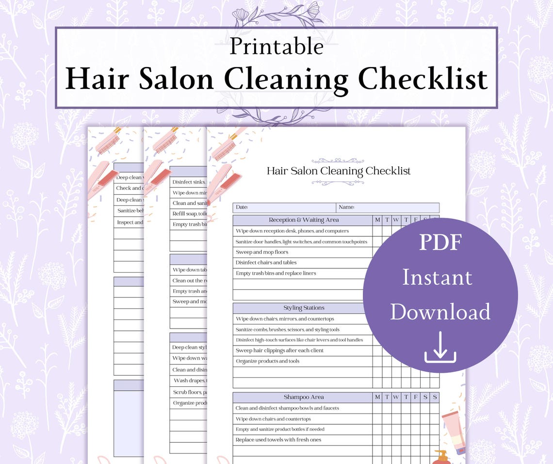 Salon Cleaning Checklist Printable PDF | Hair Salon Cleaning List ...