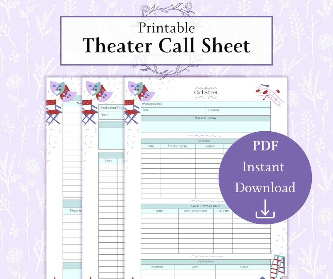Call Sheet Bundle Printable PDF | Theater Call Sheets | Stage Manager ...