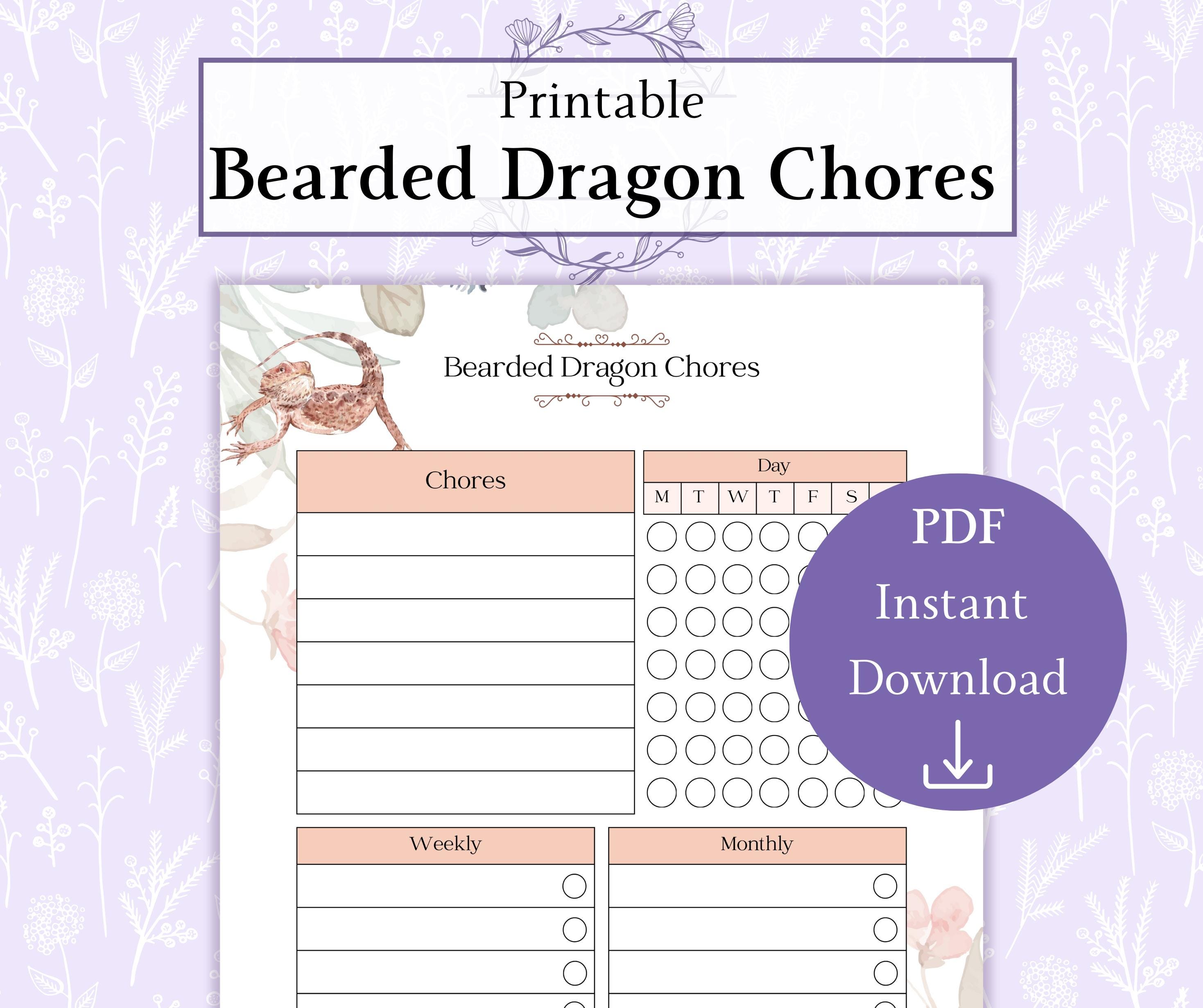 Bearded Dragon Chores Printable PDF | Bearded Dragon Chart | Pet Chore ...