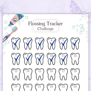 Flossing Tracker Challenge Printable PDF | Dental Floss Log | Dental ...