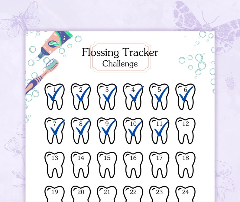 Flossing Tracker Challenge Printable PDF | Dental Floss Log | Dental ...