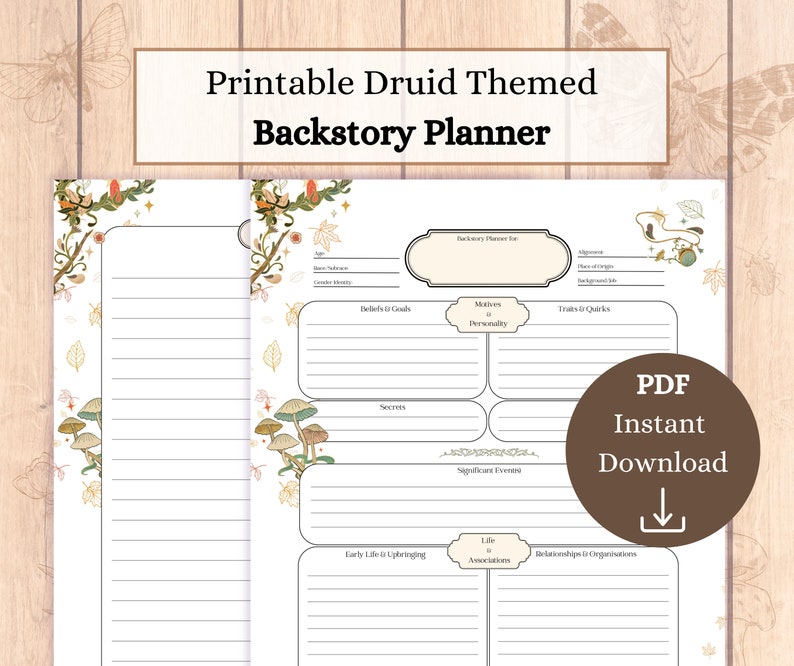Druid Character Backstory Planner Printable PDF | Druid Themed ...