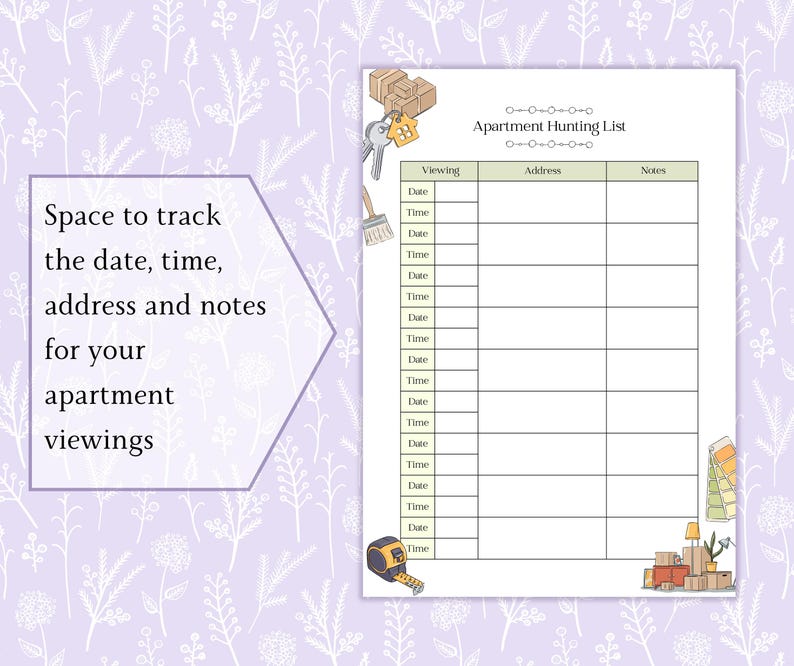 Apartment Hunting List Printable PDF | House Hunting List | Apartment ...