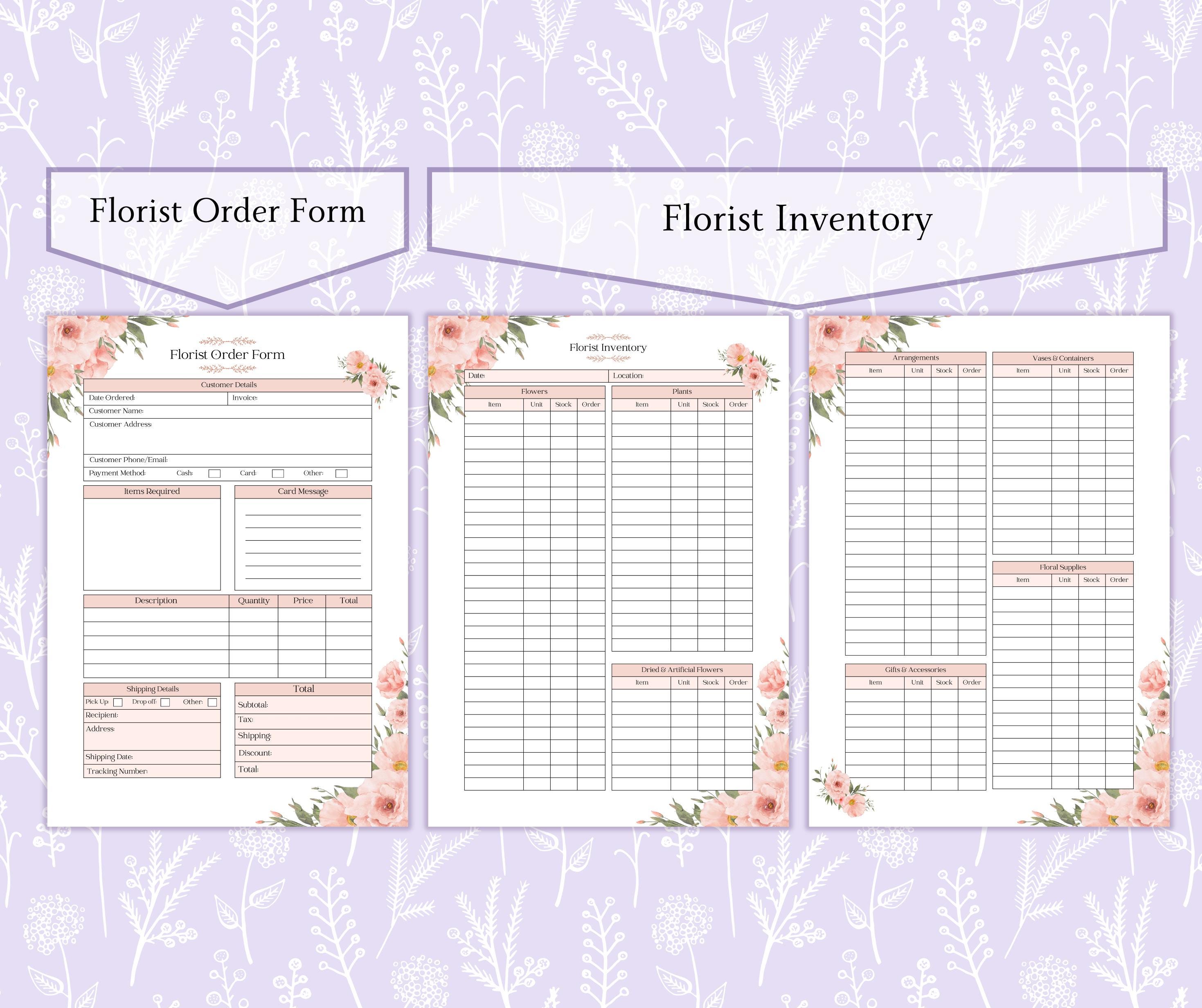 Floristry Tracking Bundle Printable PDF | Florist Checklist | Florist ...