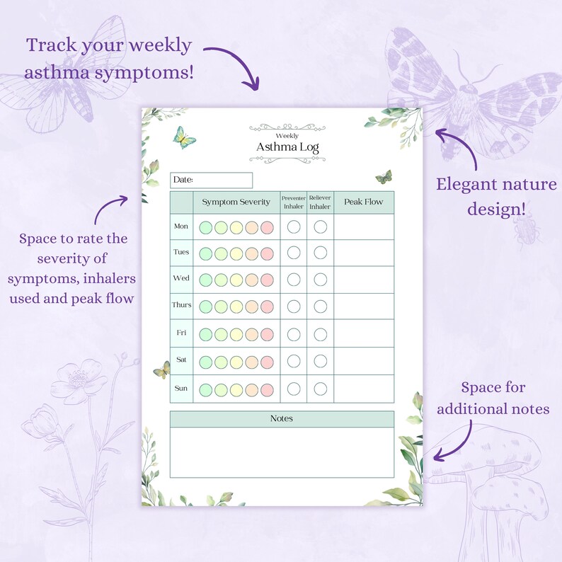 Asthma Log Printable PDF | Weekly Asthma Tracker | Symptom Tracker ...