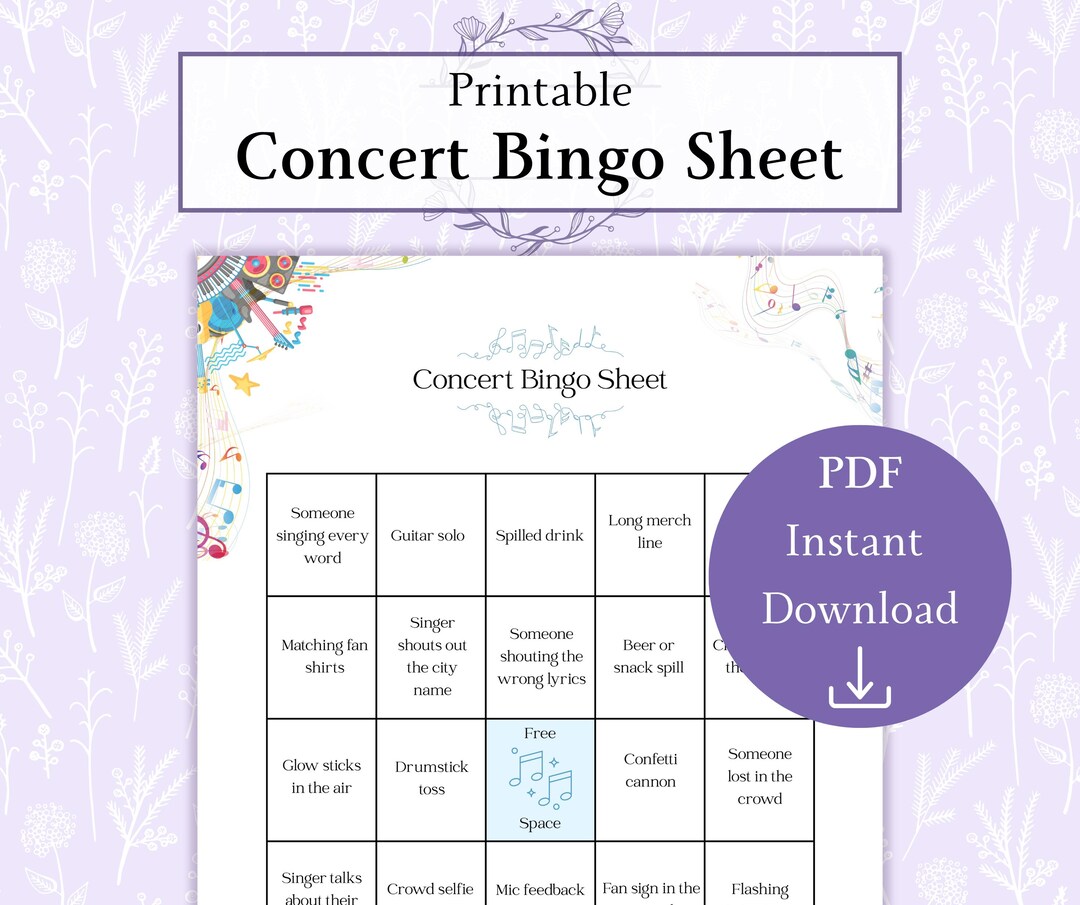 Concert Bingo Sheet Printable PDF, Live Music Party Game, Band Concert ...