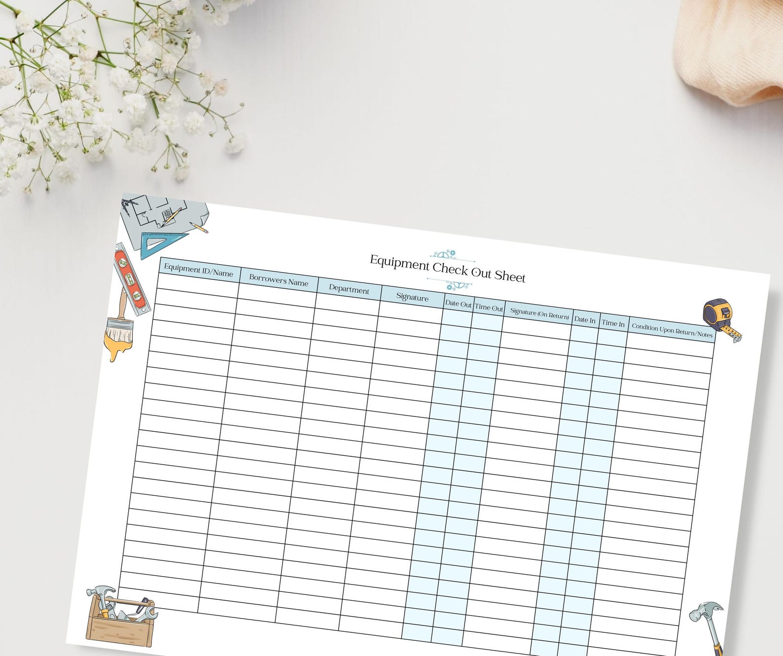 Equipment Checkout Sheet Printable PDF | Tool Borrowing Log | Equipment ...