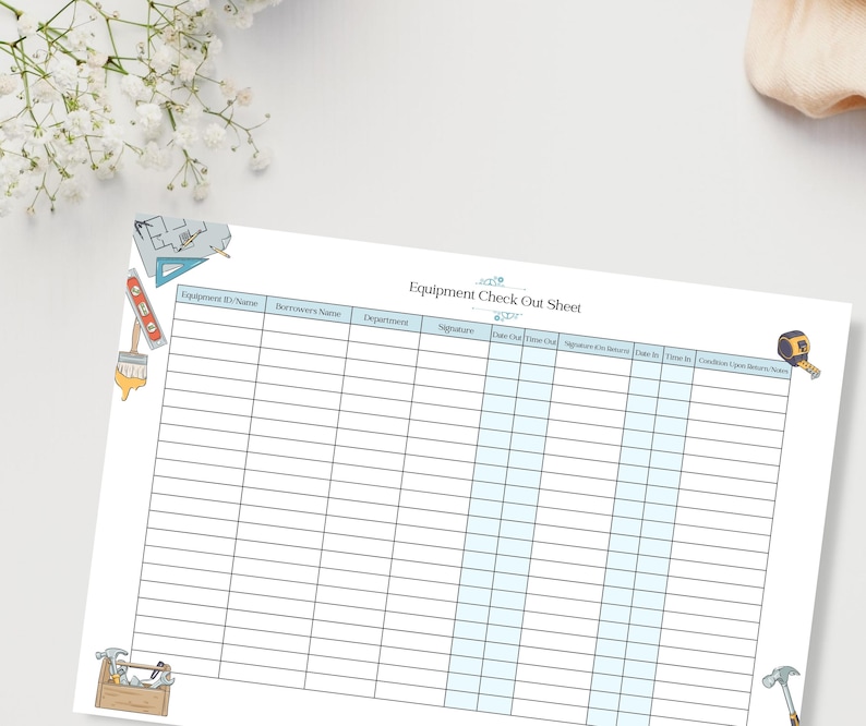Equipment Checkout Sheet Printable PDF | Tool Borrowing Log | Equipment ...