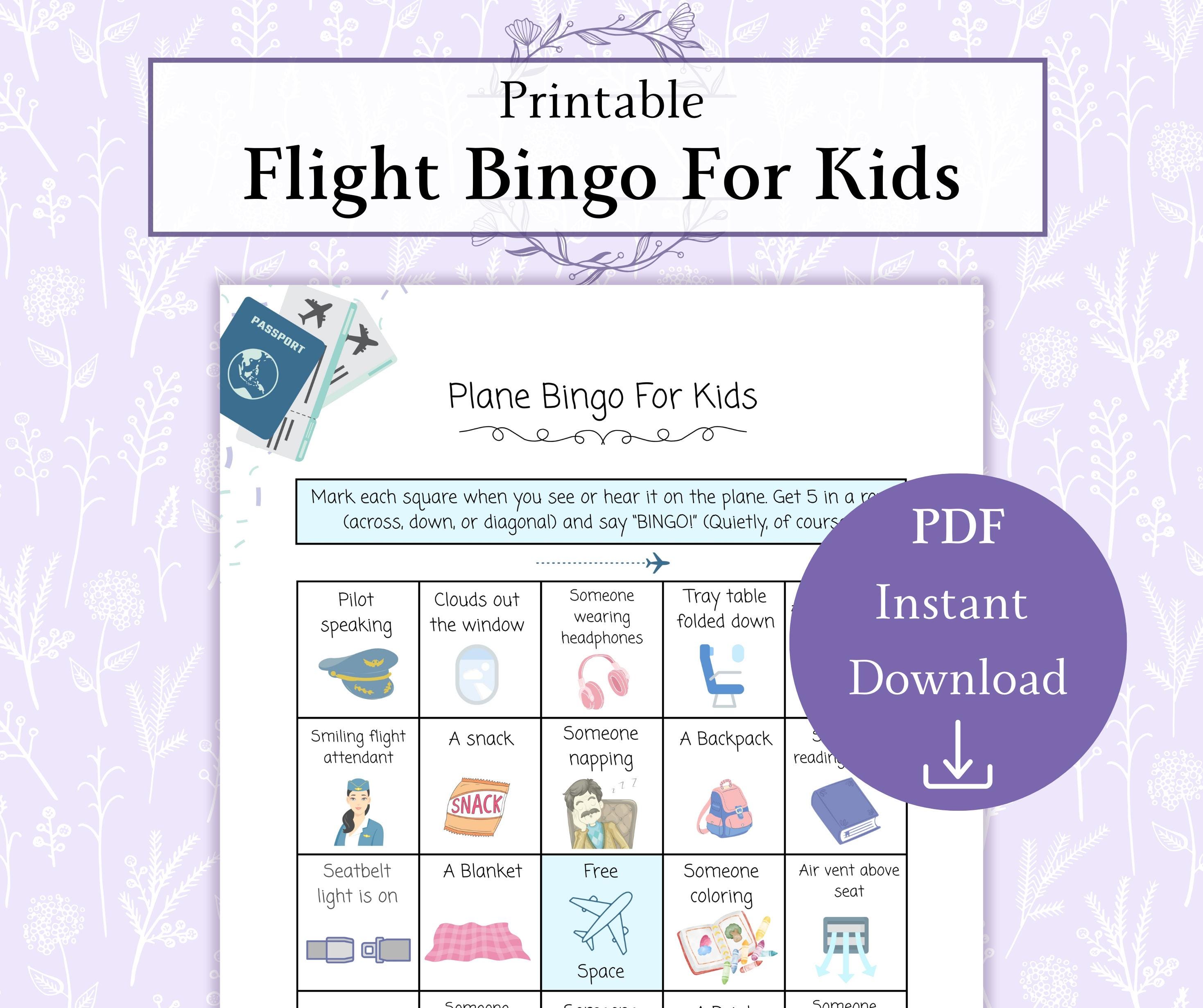 Kids Flight Bingo Printable PDF | Airplane Bingo Kids | Travel Bingo ...