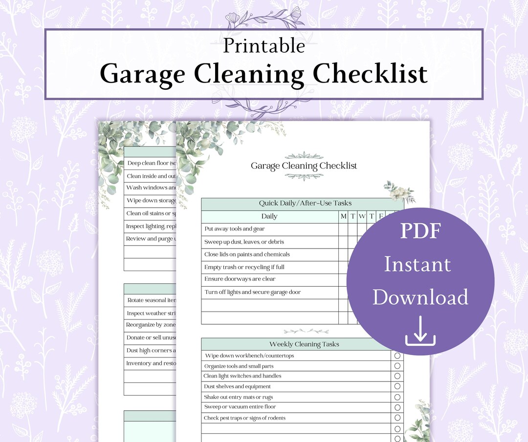 Garage Cleaning Checklist Printable PDF | Garage Organization Printable ...