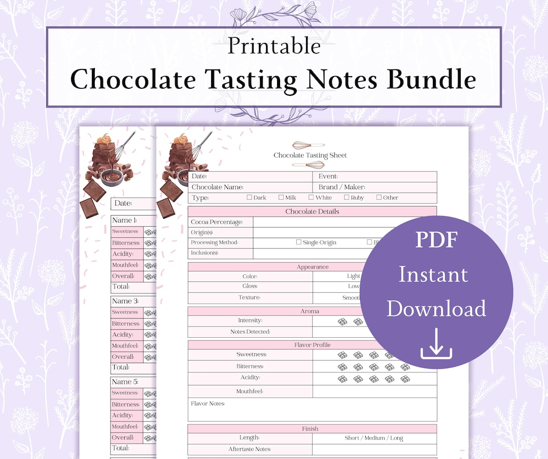 Chocolate Tasting Sheet Bundle Printable PDF, Chocolate Lovers ...
