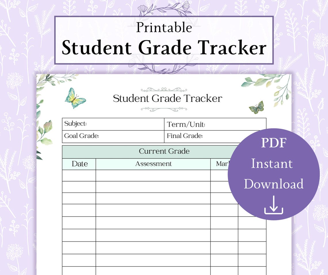 Student Grade Tracker Printable PDF | Student Profile Grade Log ...