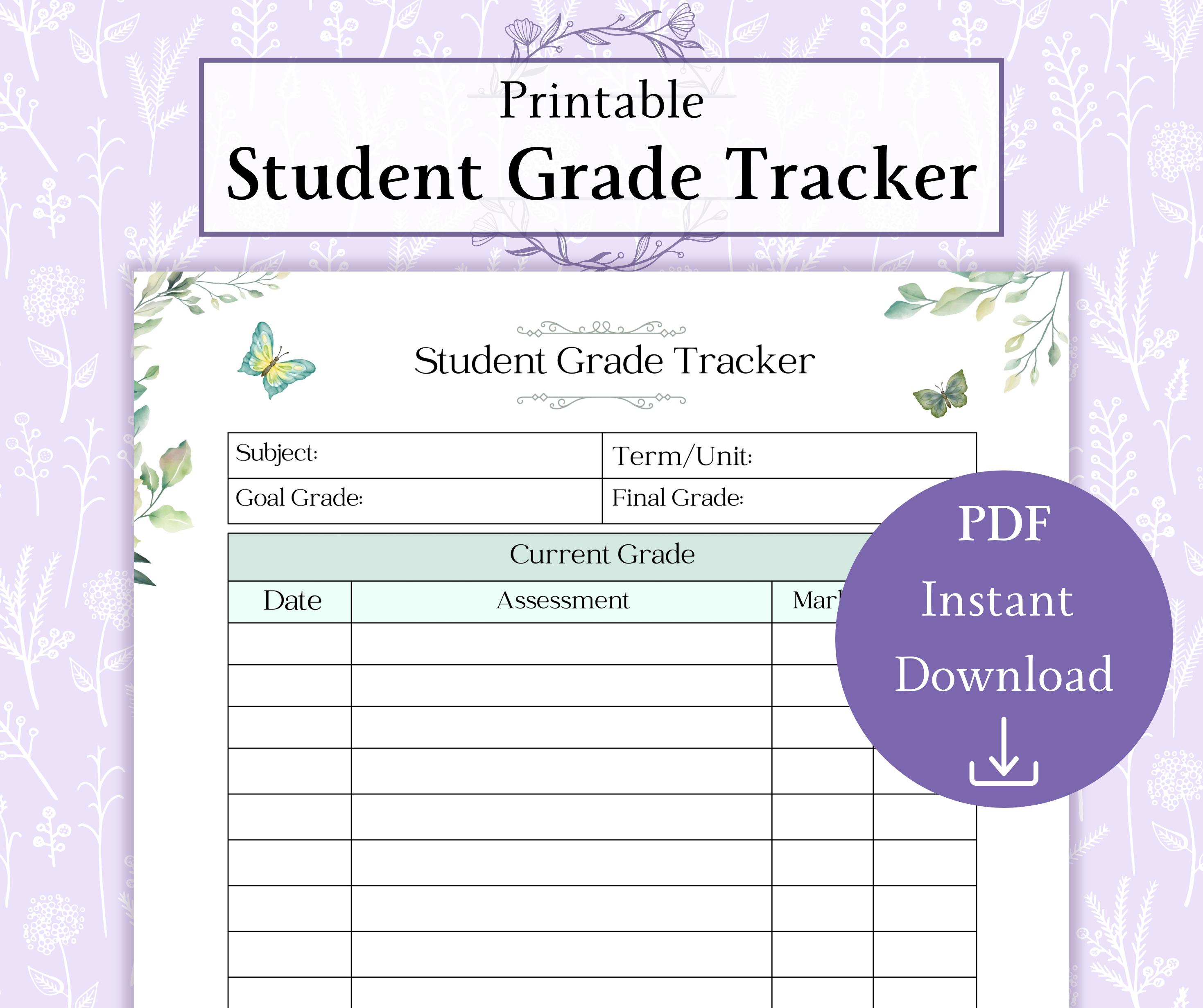 Student Grade Tracker Printable PDF | Student Profile Grade Log ...