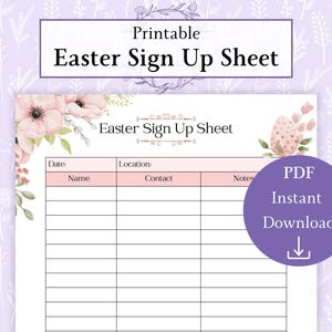 Easter Sign up Sheet Printable PDF | Religious Holiday Party | Contact ...