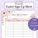 Easter Sign up Sheet Printable PDF | Religious Holiday Party | Contact ...