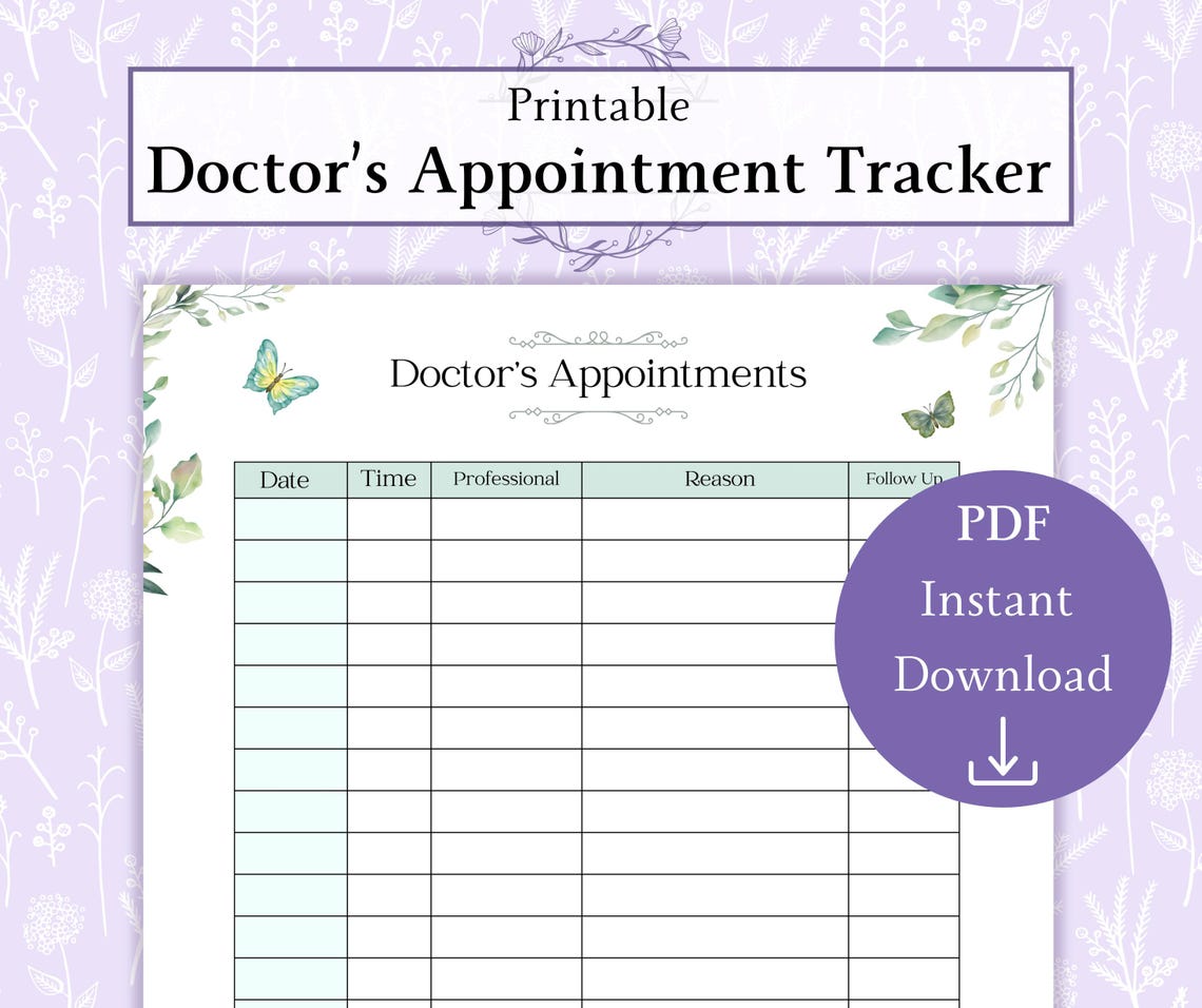 Appointment Tracker for Dr Appointments Printable PDF | Doctor Visit ...