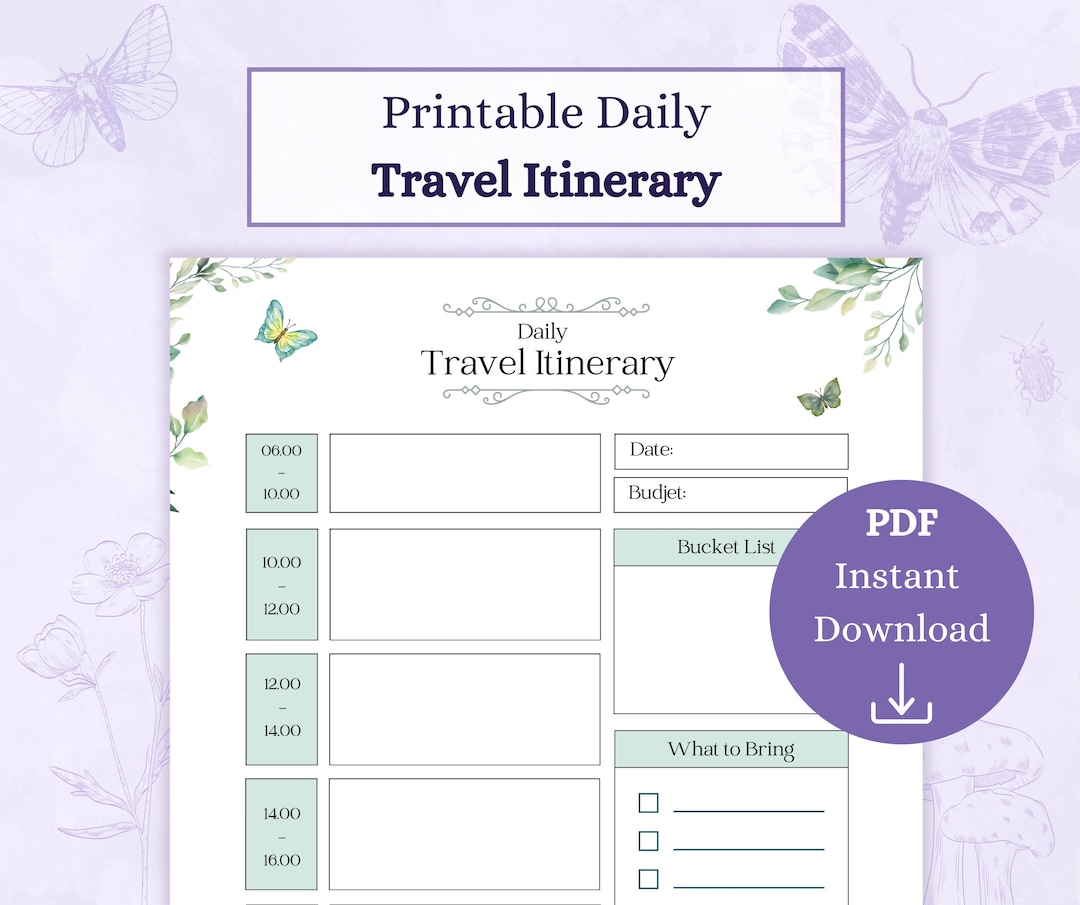 Daily Travel Itinerary Printable PDF | Travel Planner Printable | Daily ...