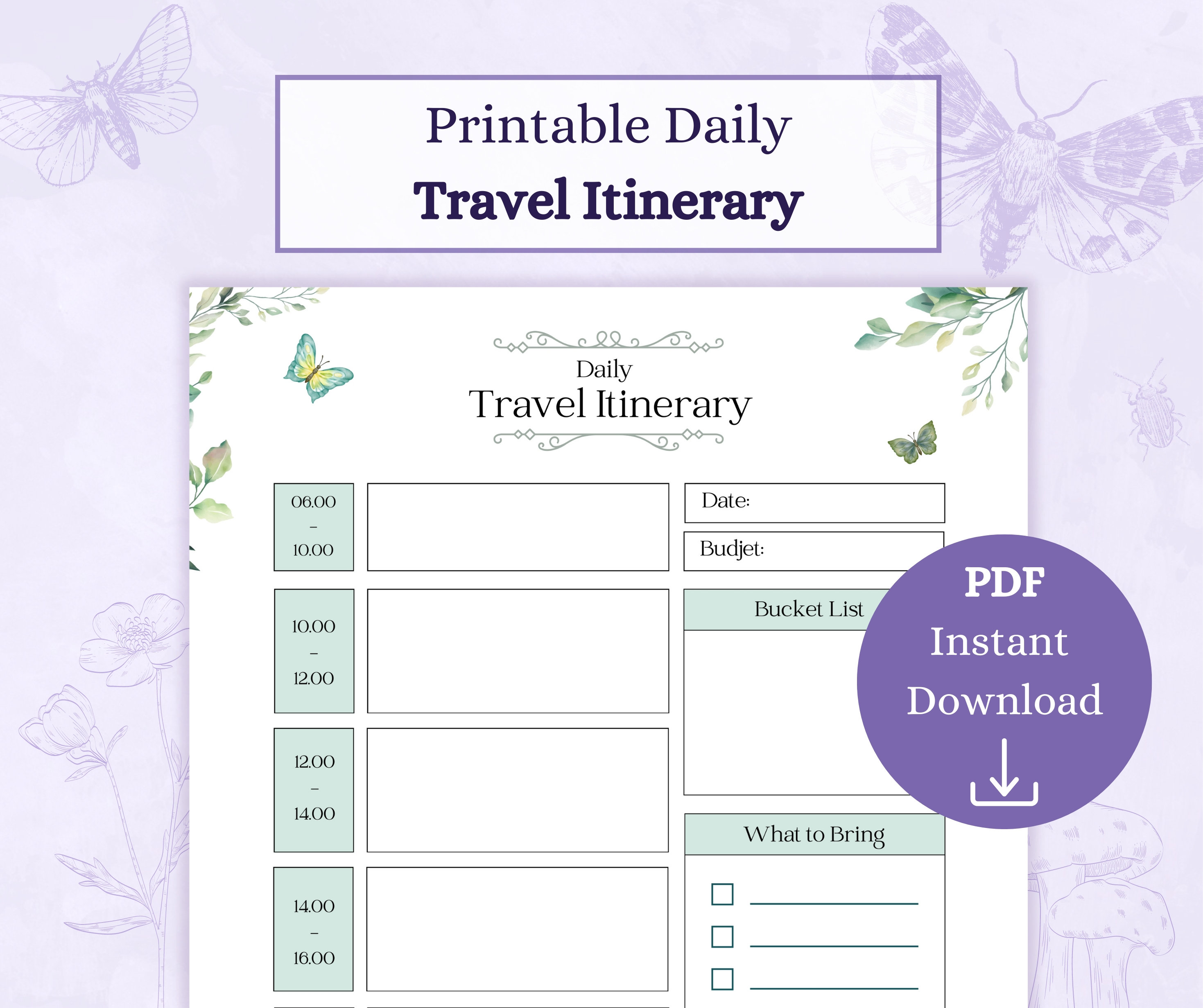 Daily Travel Itinerary Printable PDF | Travel Planner Printable | Daily ...