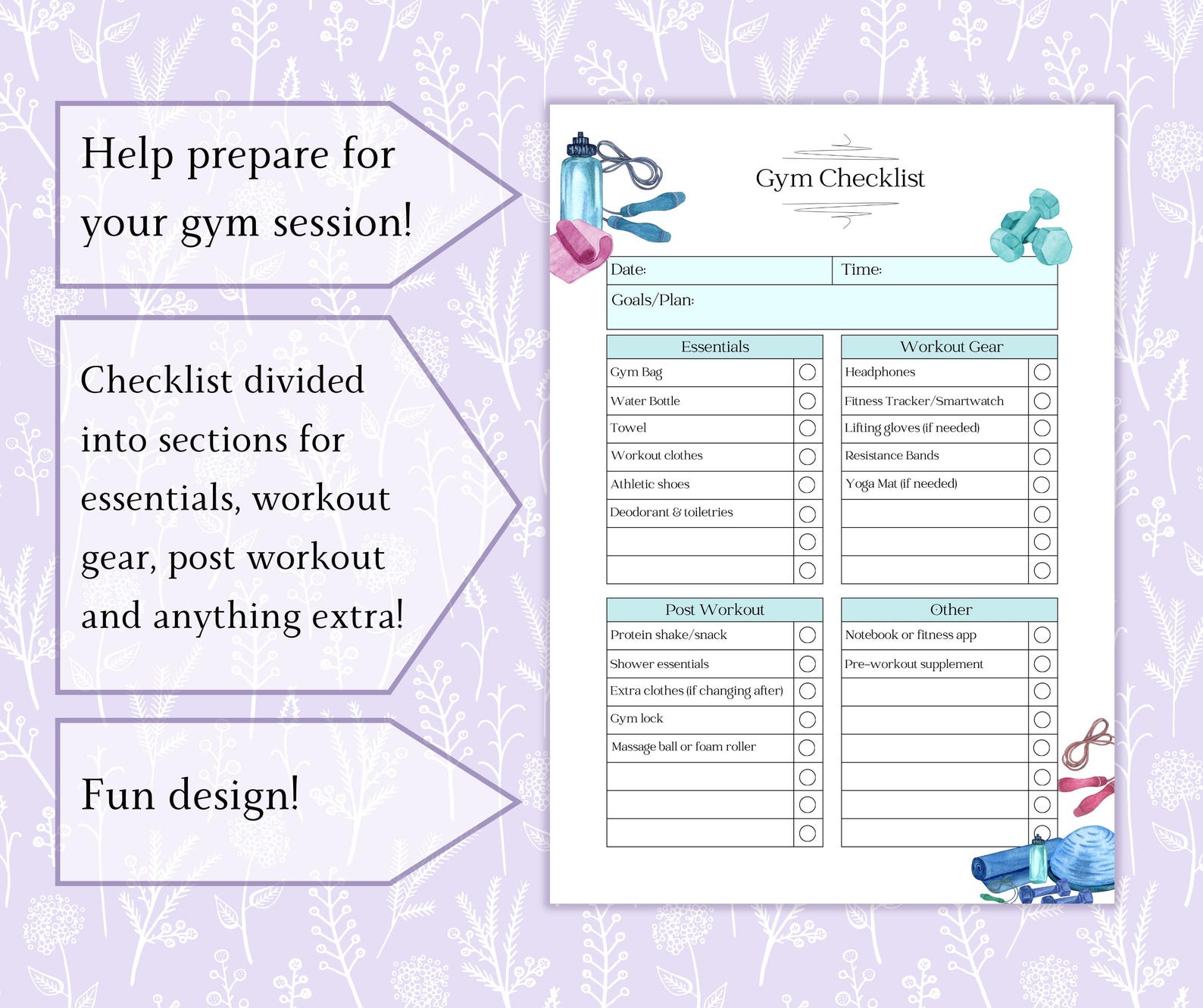 Gym Checklist Printable PDF | Workout Checklist | Gym Prep List ...