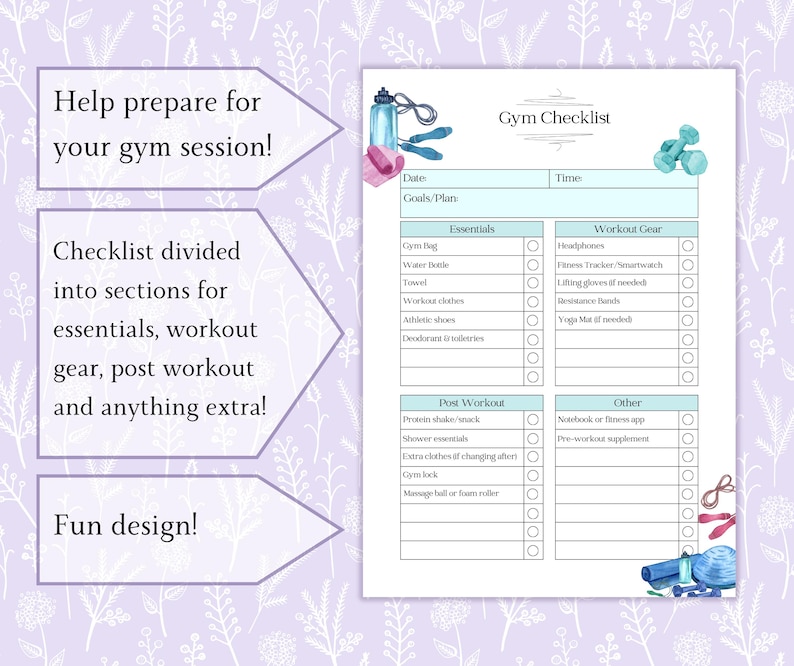 Gym Checklist Printable PDF | Workout Checklist | Gym Prep List ...