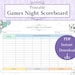 Games Night Scoreboard Printable PDF | Board Games Score Card | Games ...