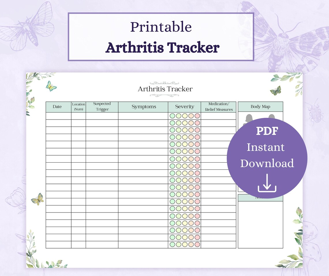 Arthritis Tracker Printable PDF | Arthritis Symptoms Journal | Symptom ...