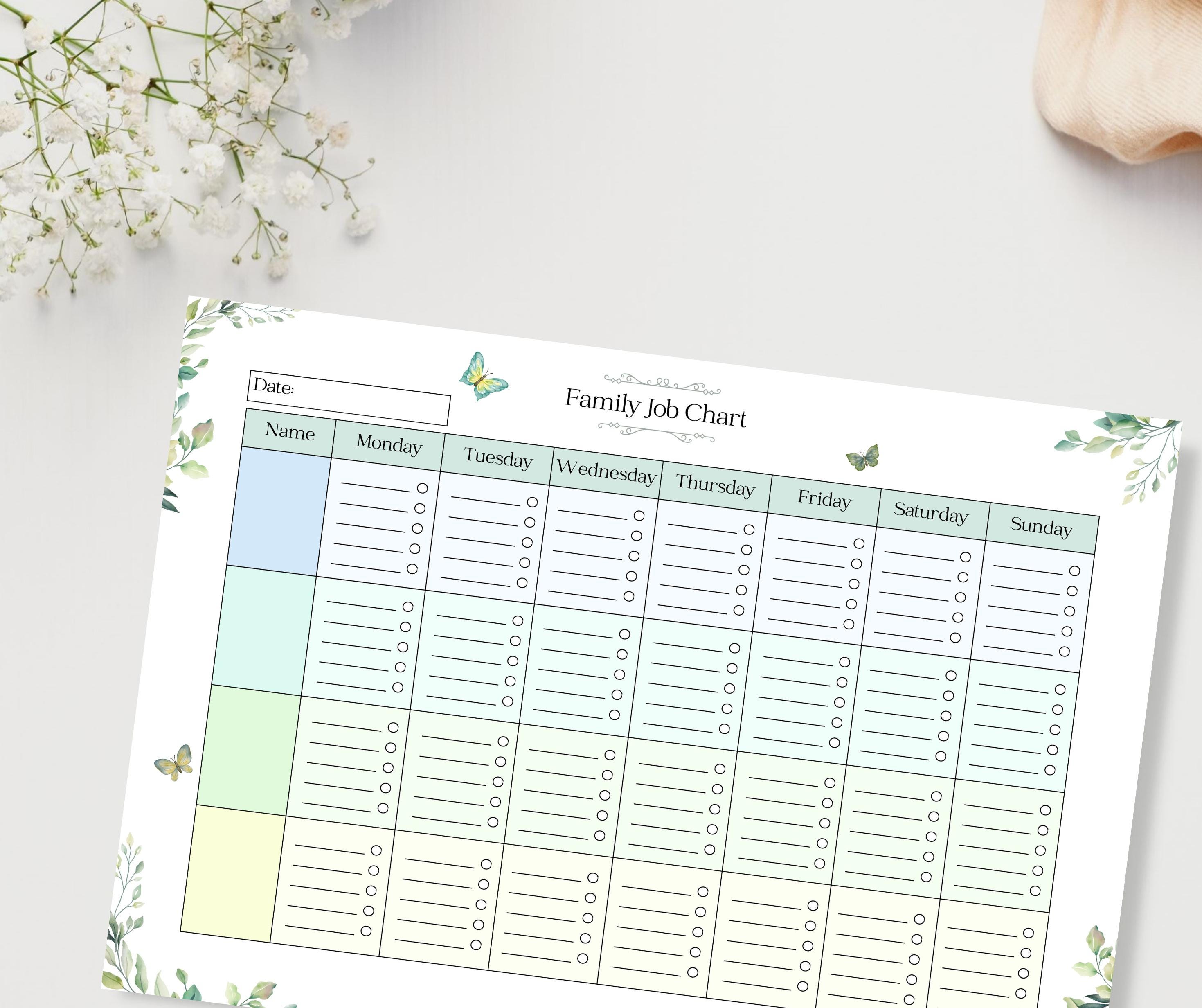 Family Job Chart Printable PDF | Family Chore Chart | Family ...
