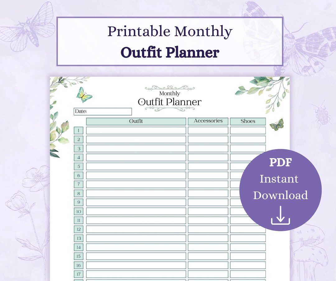 Monthly Outfit Planner Printable PDF | Fashion Log | Clothes Planner ...