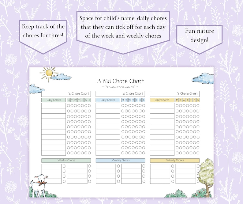 3 Kid Chore Chart Printable PDF | Chore Chart for Kids | Responsibility ...
