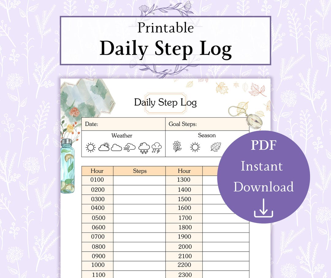 Daily Step Log Printable PDF | Walking Diary Step Record | Step Log ...
