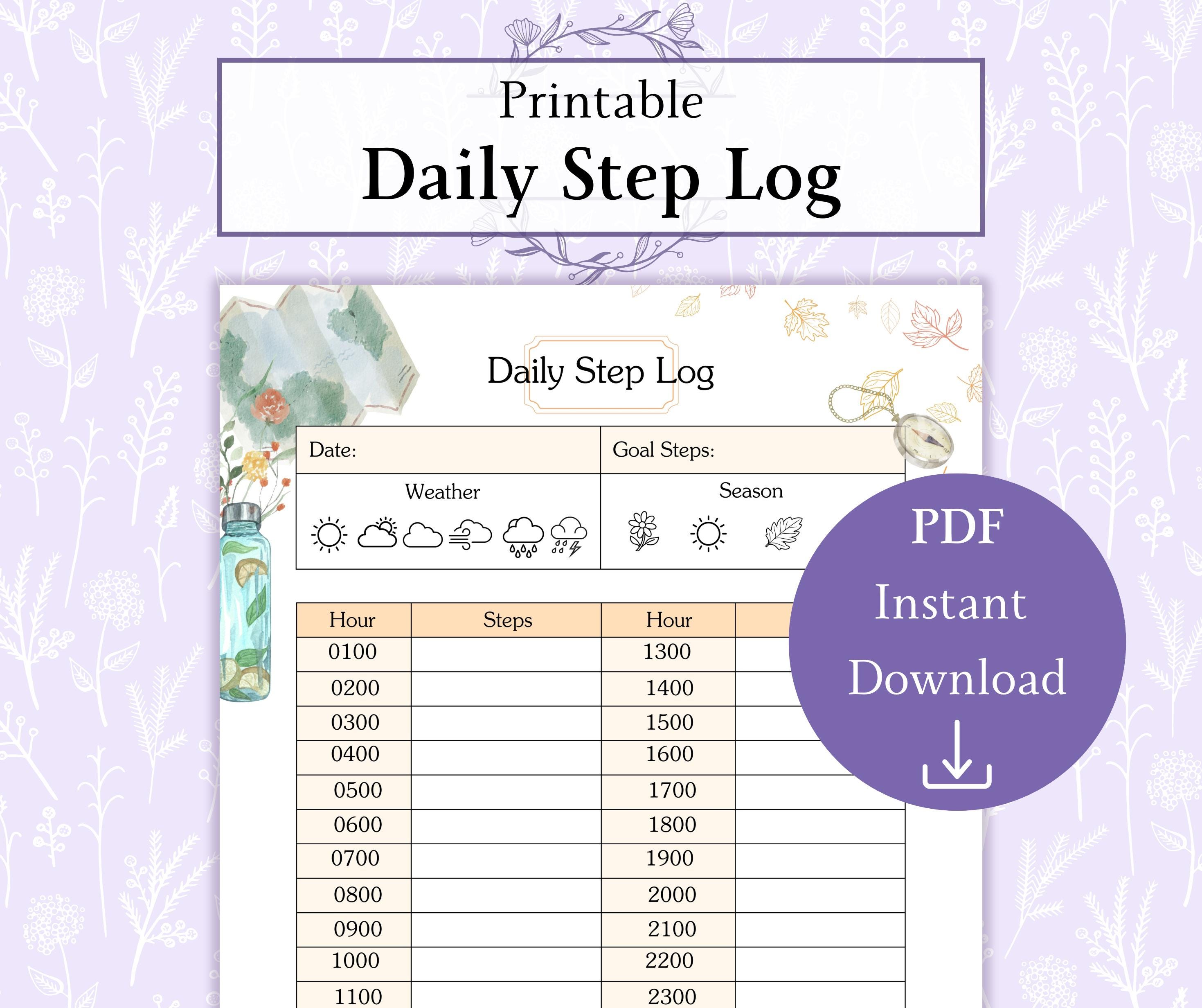 Daily Step Log Printable PDF | Walking Diary Step Record | Step Log ...