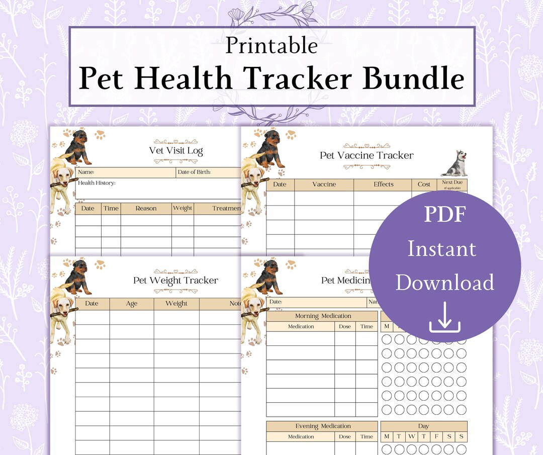 Pet Health Tracker Bundle Printable PDF | Pet Weight Tracker | Vet ...